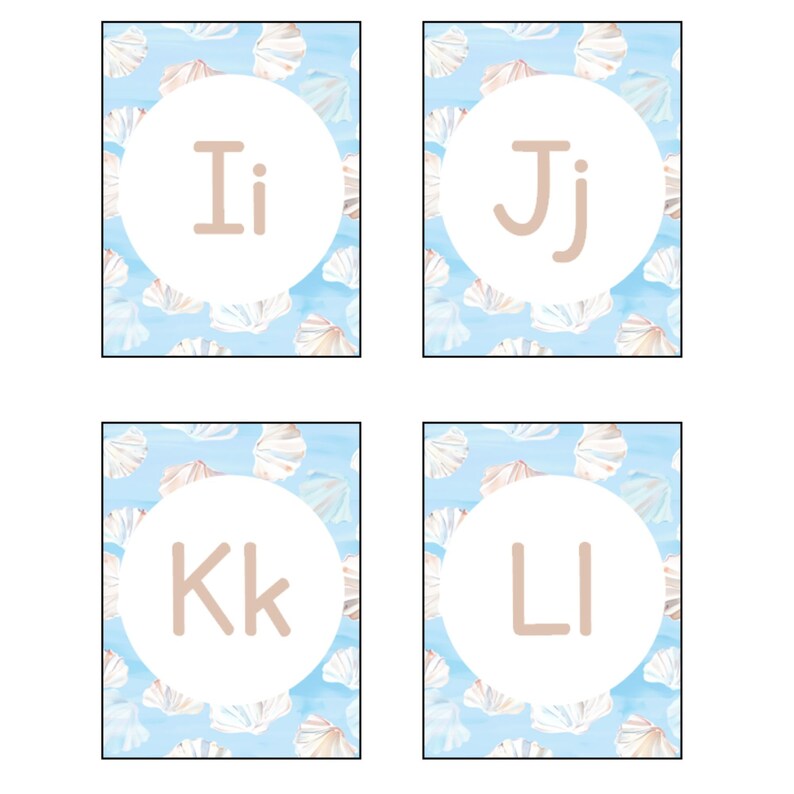 Coastal Alphabet Posters, Script and Print, Beach, Seashell, Class ...
