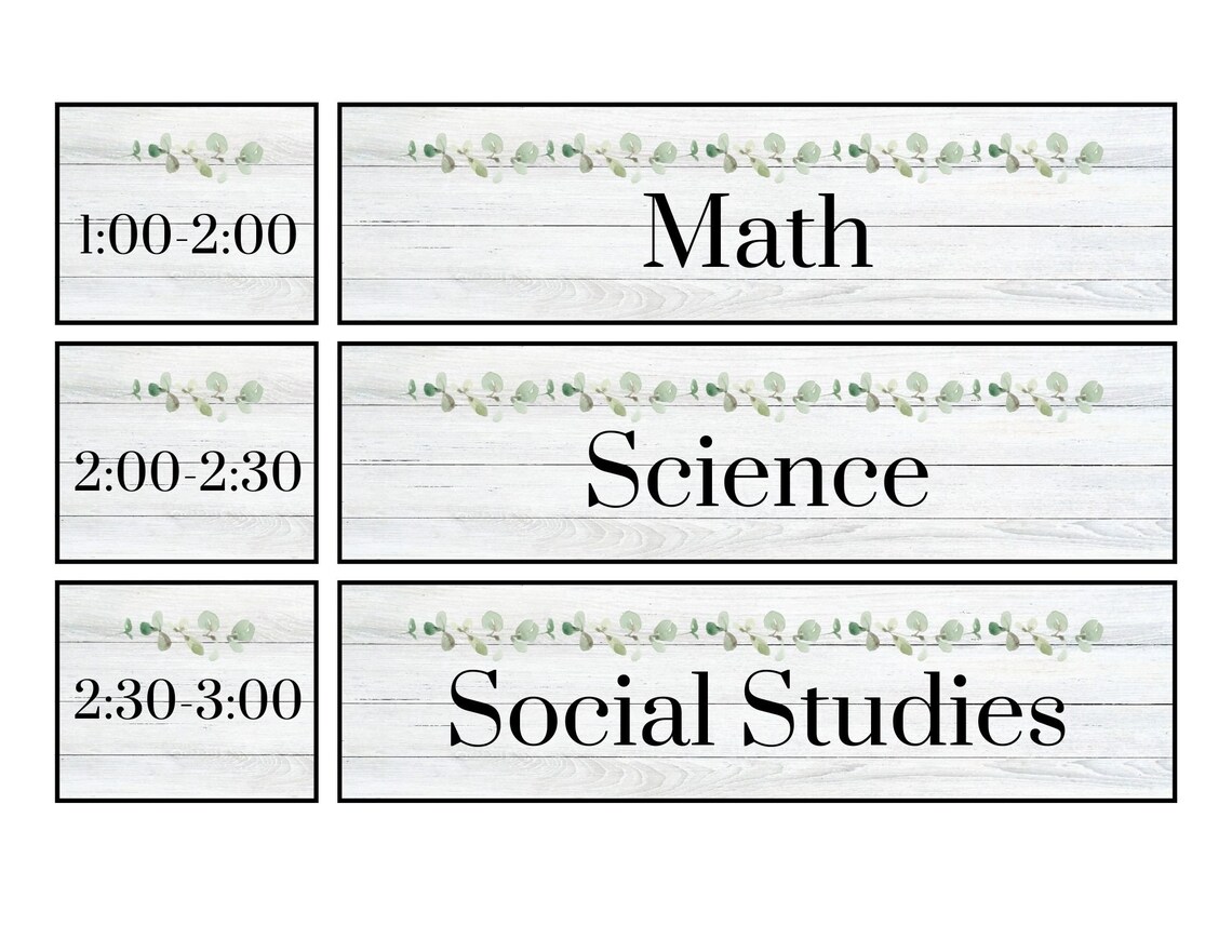 Editable Modern Farmhouse Classroom Schedule Cards, Eucalyptus ...