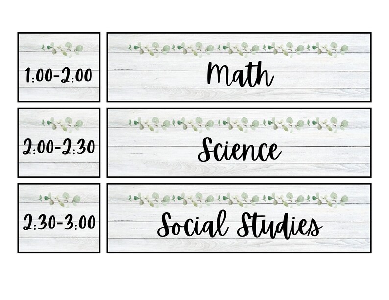 Editable Modern Farmhouse Classroom Schedule Cards, Eucalyptus ...