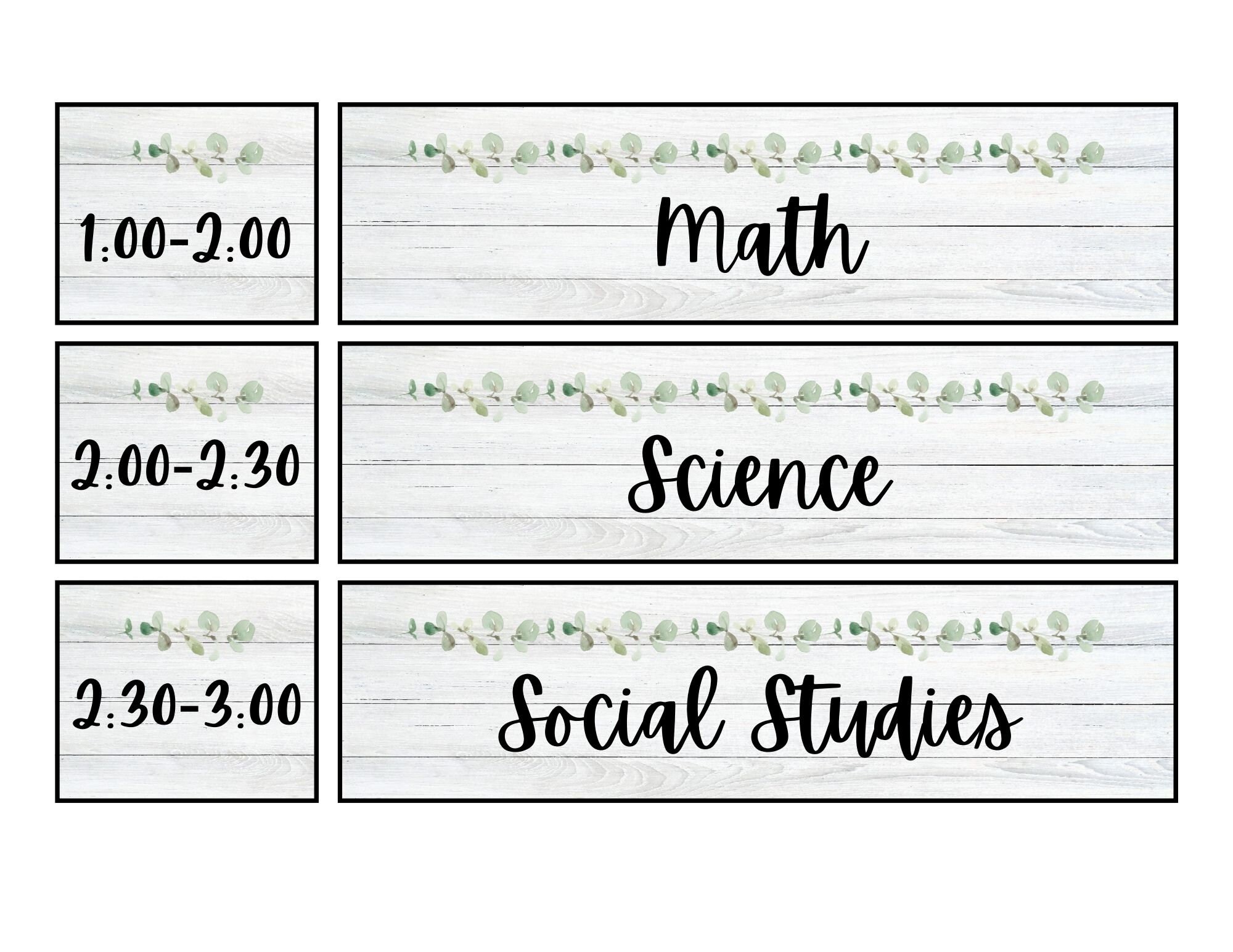 Editable Modern Farmhouse Classroom Schedule Cards, Eucalyptus ...