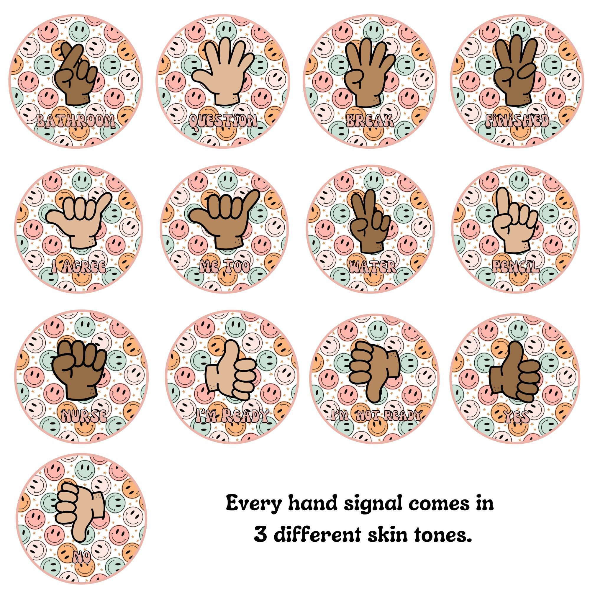 Groovy Retro Smiley Classroom Hand Signal Posters, Multicultural ...