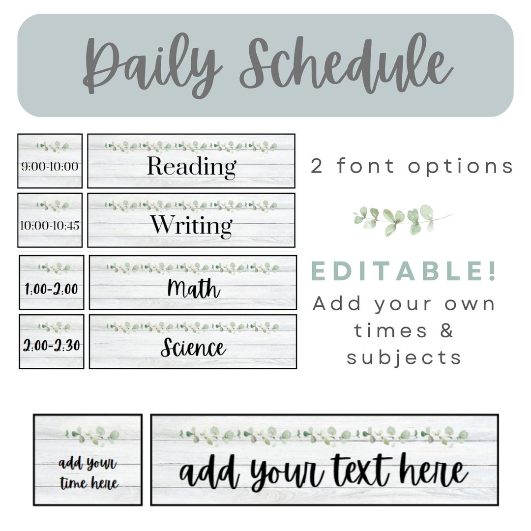 Editable Modern Farmhouse Classroom Schedule Cards, Eucalyptus ...
