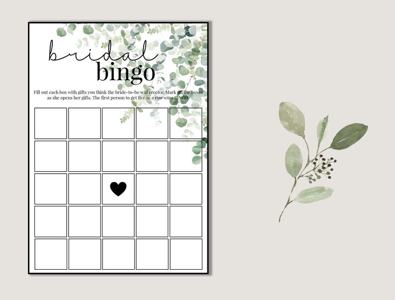Eucalyptus Bridal Shower Bingo Instant Download - Etsy