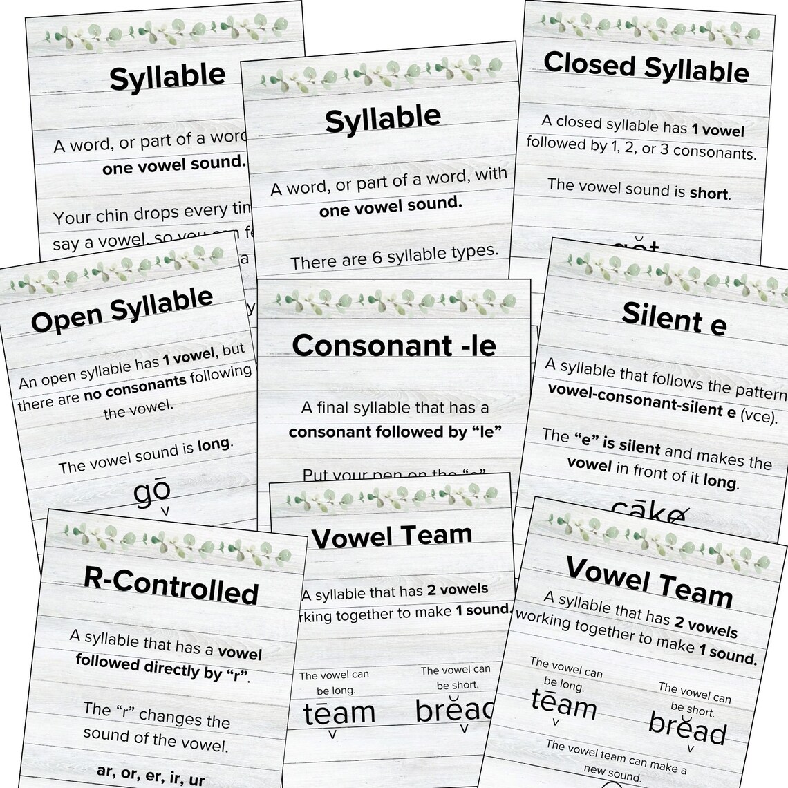 Syllable Type Posters, Rustic Farmhouse Class Decor, Orton Gillingham ...