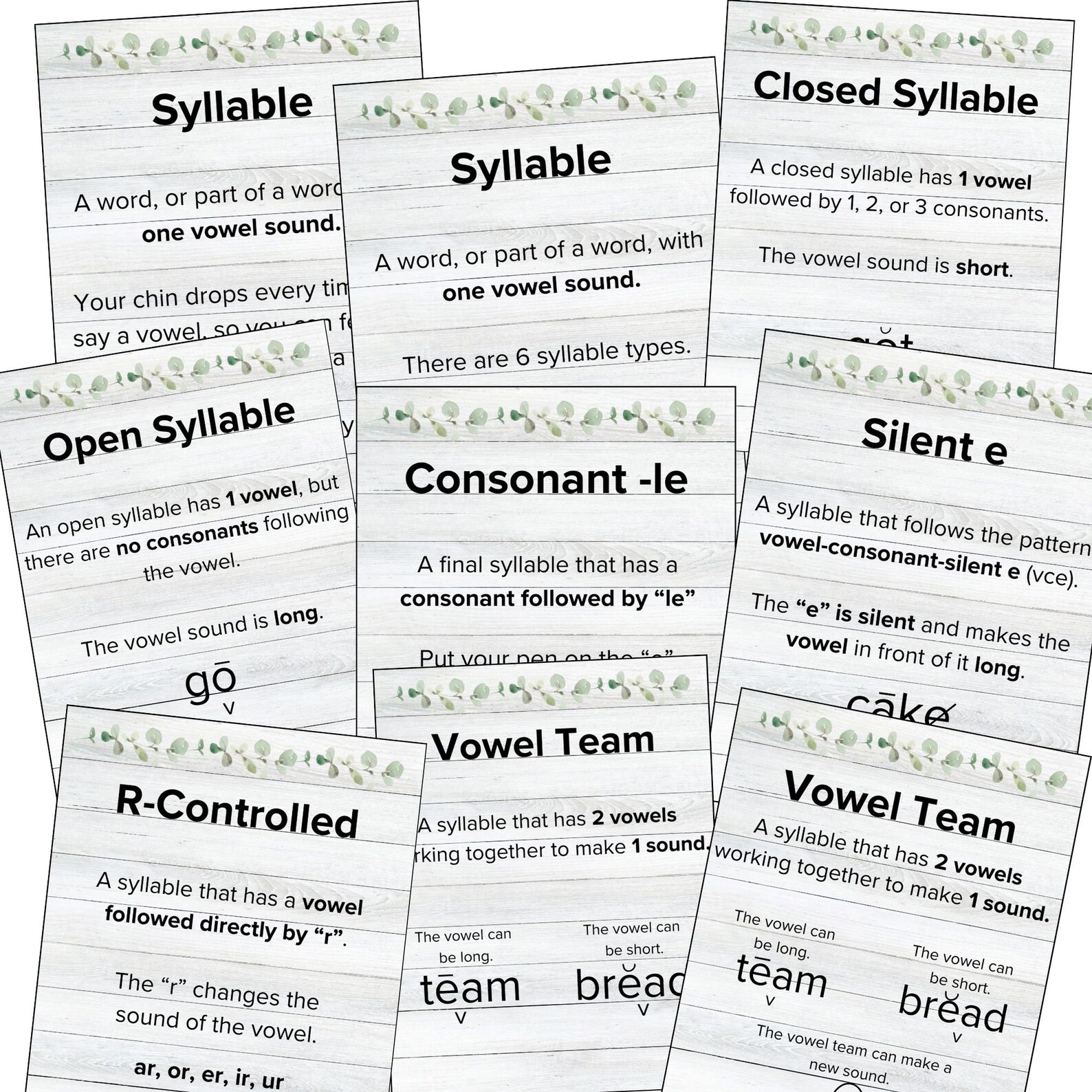 Syllable Type Posters, Rustic Farmhouse Class Decor, Orton Gillingham ...