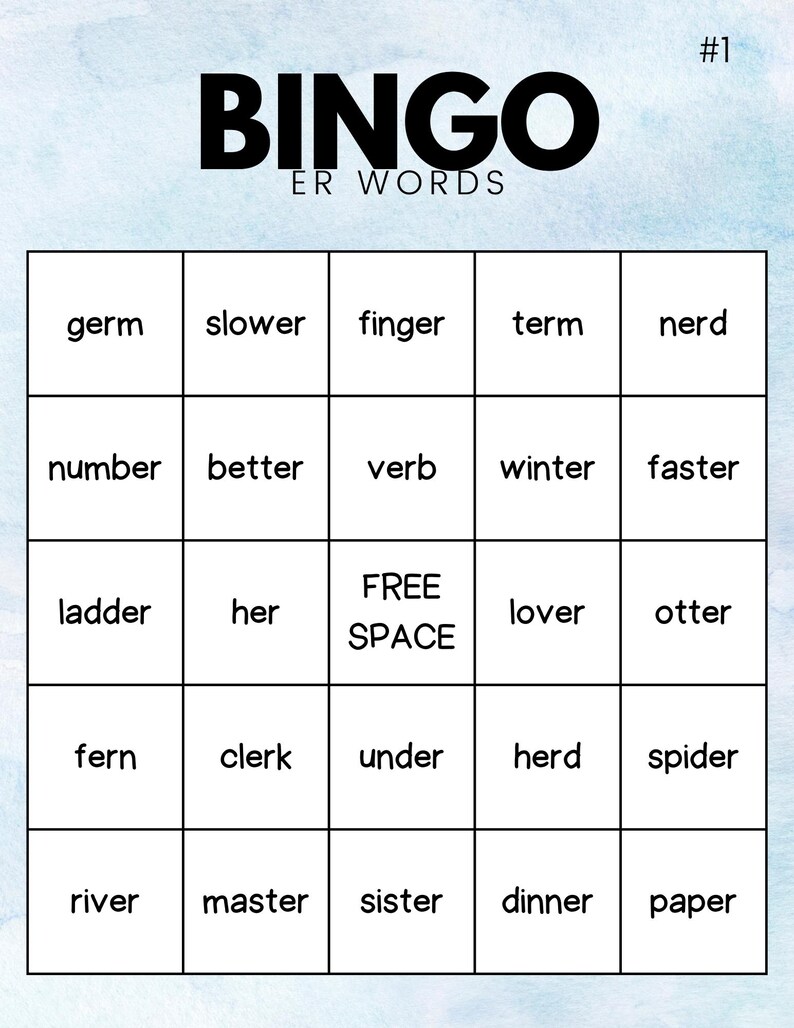 R-controlled Vowels Bingo Game, Phonics ER Sounds - Etsy