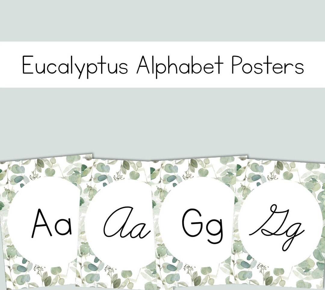 Eucalyptus Farmhouse Alphabet Posters, Print and Cursive, Digital ...