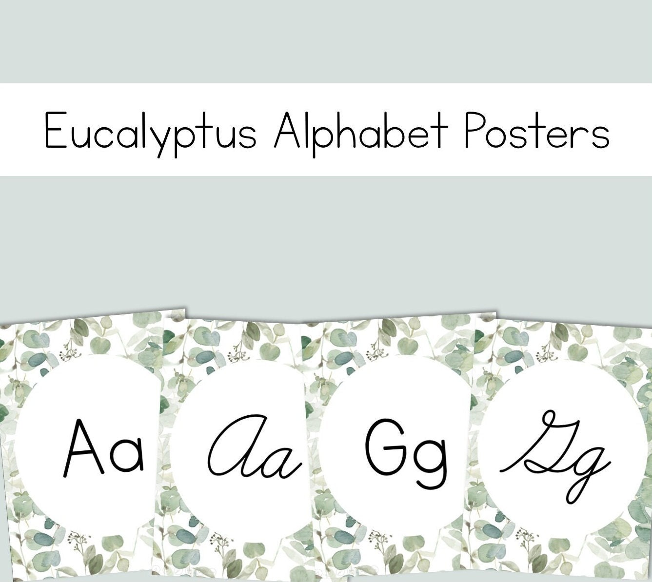 Eucalyptus Farmhouse Alphabet Posters, Print and Cursive, Digital ...