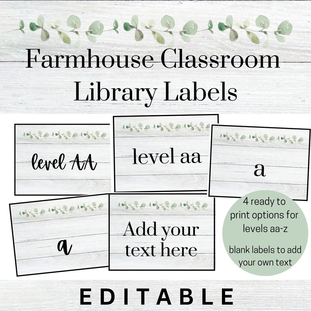 Eucalyptus Modern Farmhouse Leveled Classroom Library Labels, Editable ...
