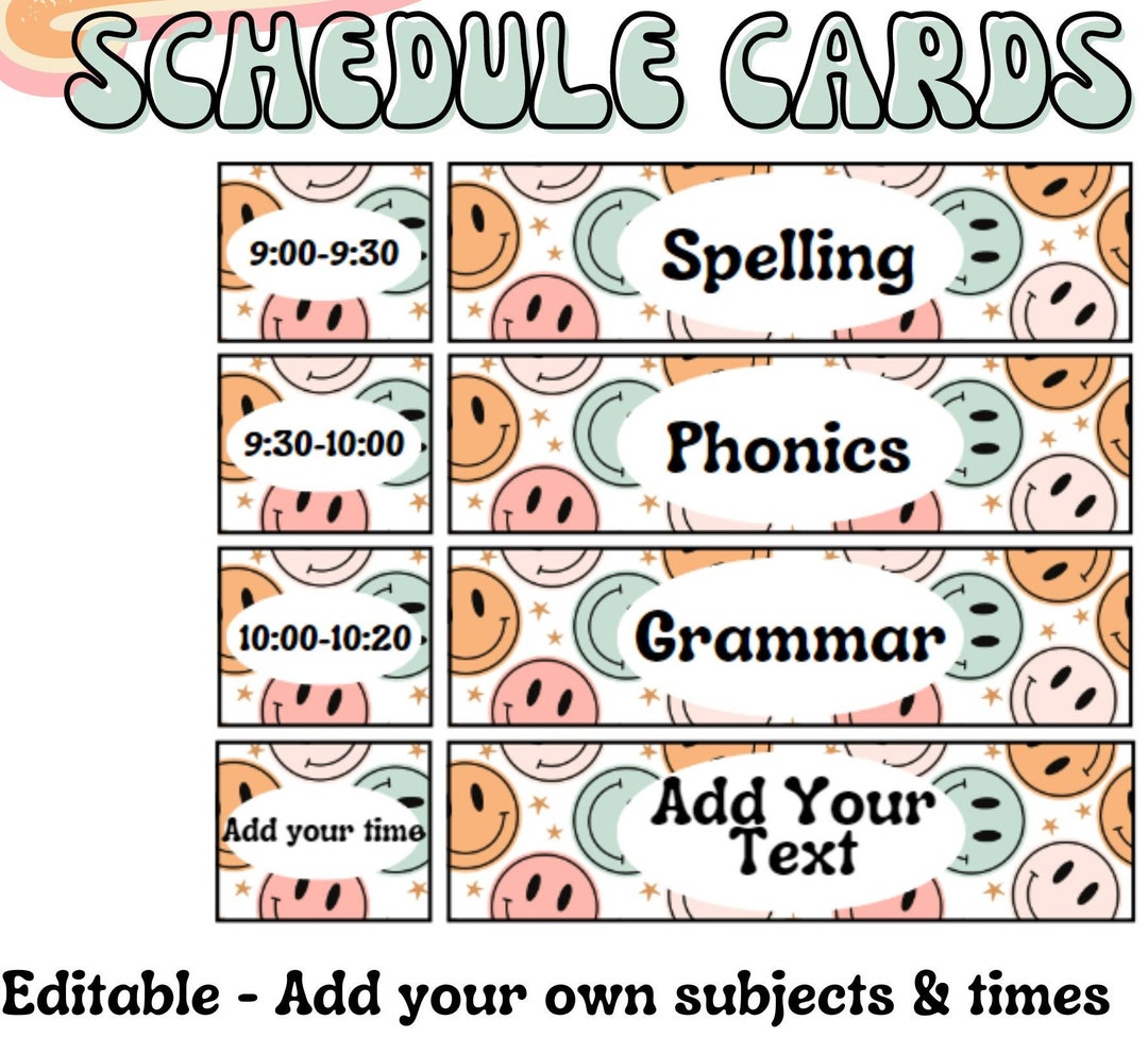 Groovy Retro Schedule Cards, Editable, Classroom Management, Back to ...