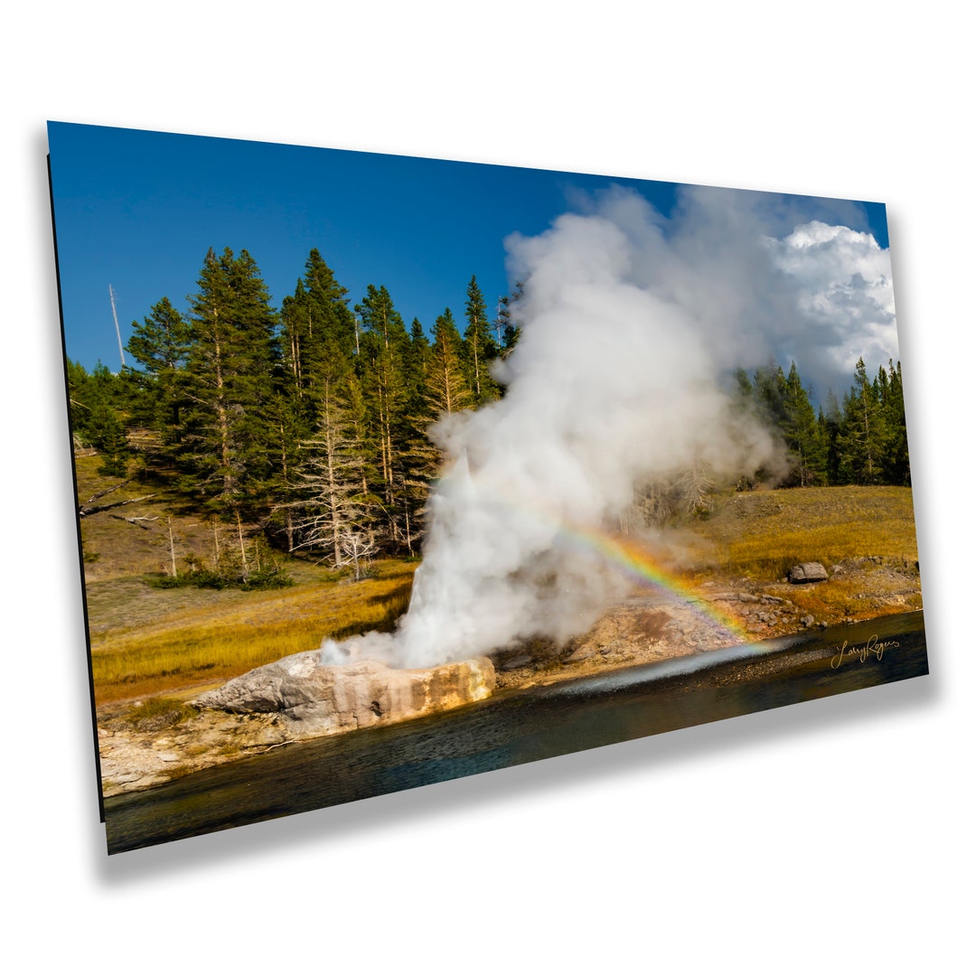 Yellowstone Riverside Geyser With Rainbow, Western Wall Art,living Room ...