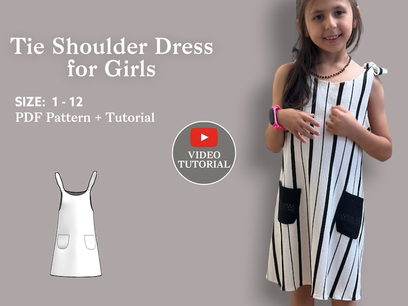 Girls Tie Shoulder Sundress Sewing Pattern | Sizes 1-12 (PDF Pattern ...