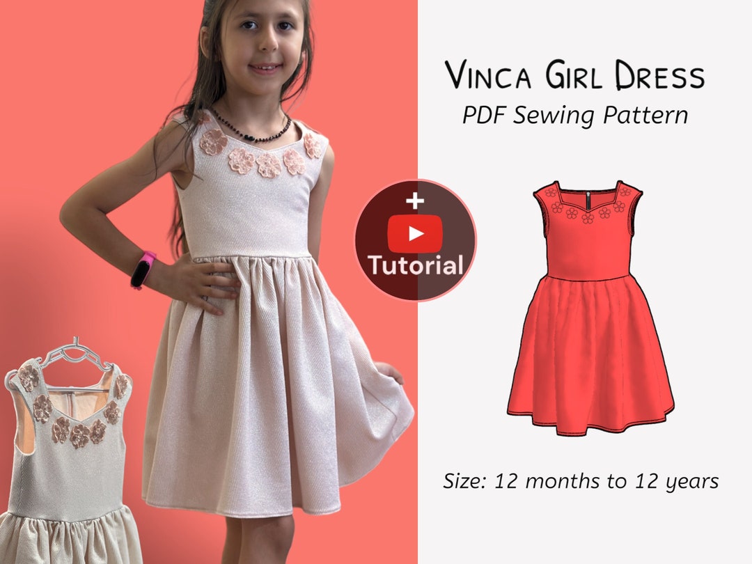 Girl Dress PDF Sewing Pattern | Comprehensive Video Tutorial | Pattern ...