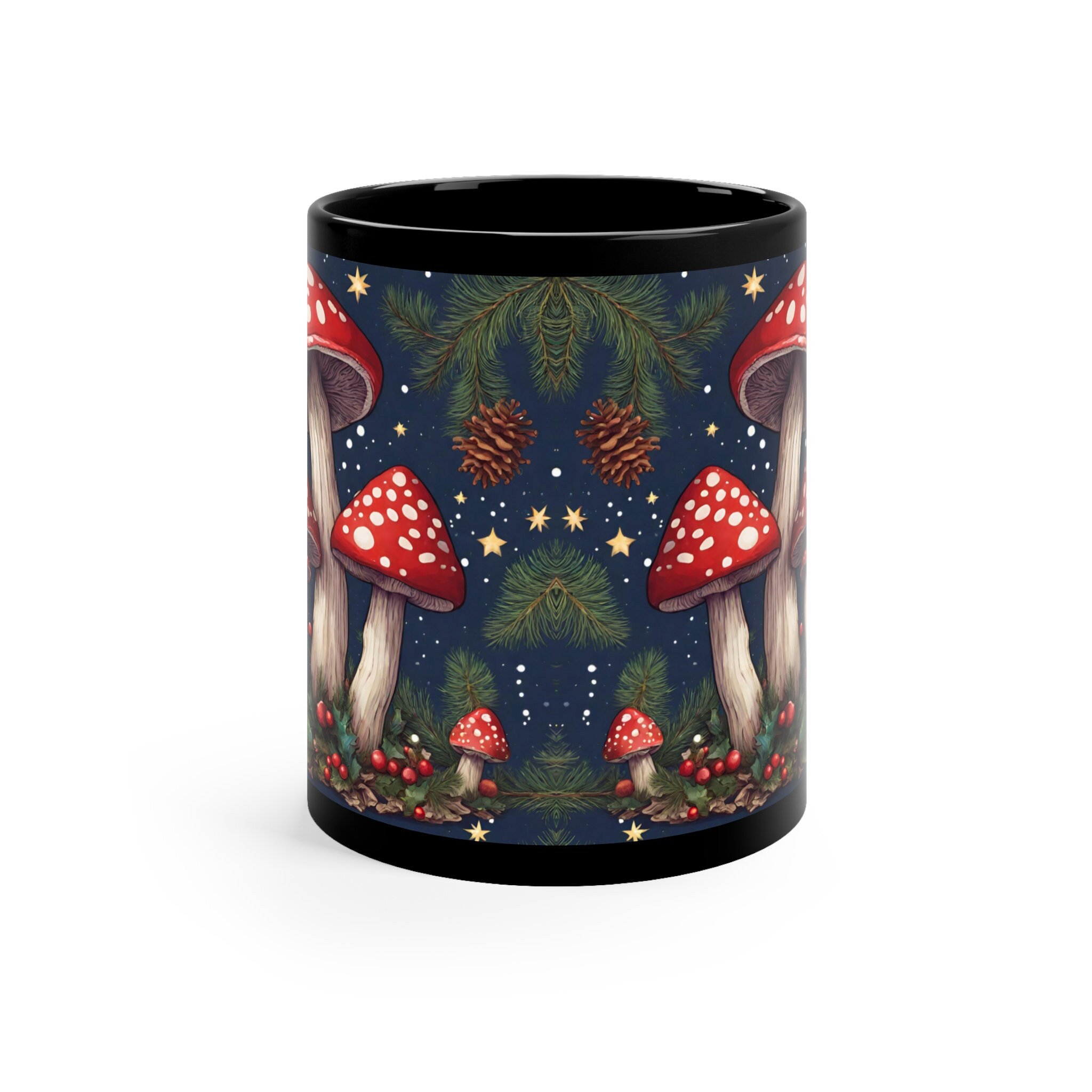 Magic Winter Mushroom Black Coffee Mug Witchy Toadstool - Etsy