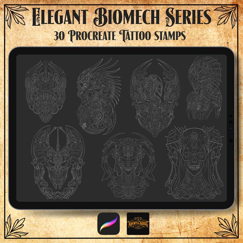 Procreate Tattoo Stamps, Elegant Biomech Creatures, Ipad, iPad Pro ...