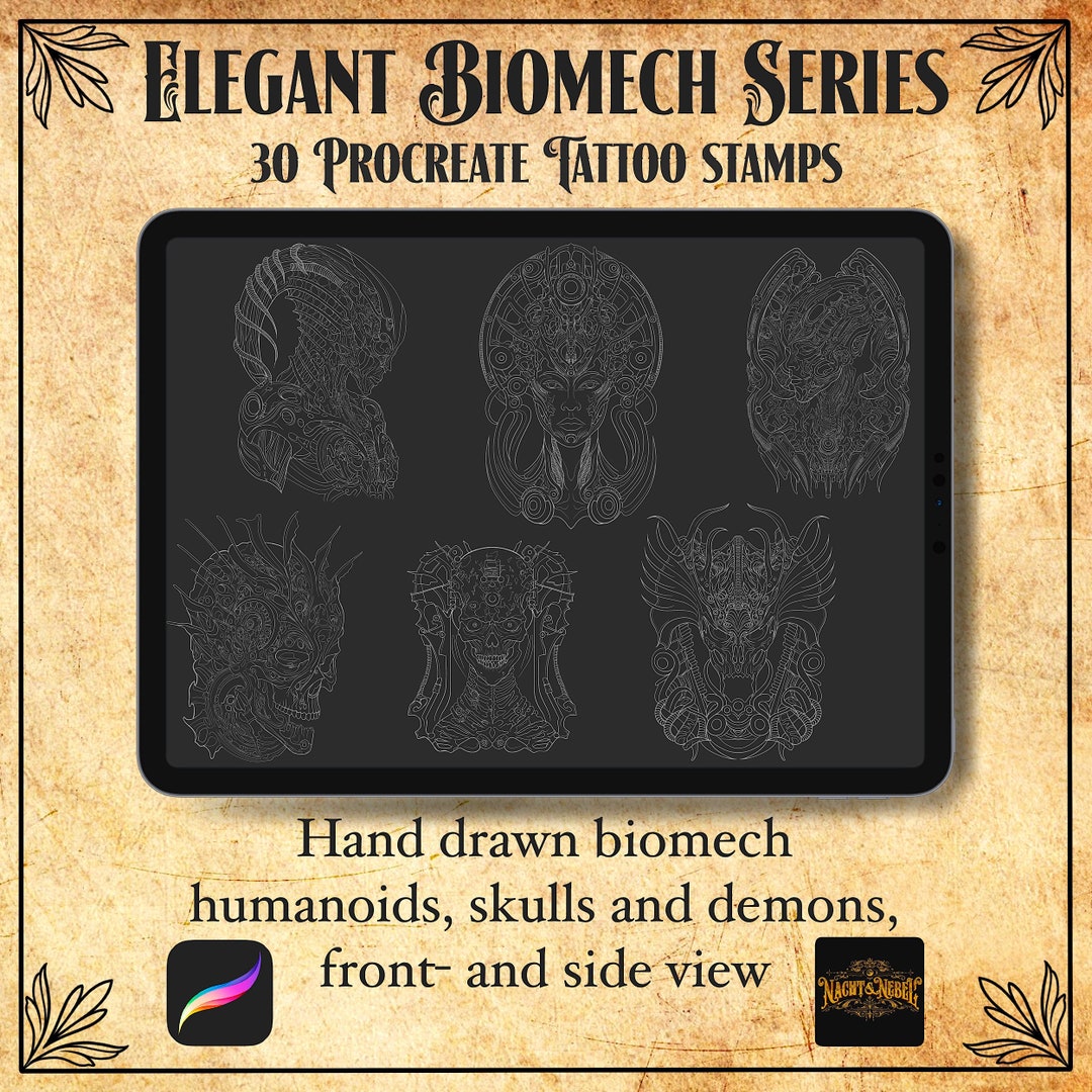 Procreate Tattoo Stamps, Elegant Biomech Creatures, Ipad, iPad Pro ...
