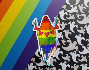 Spooky Ghost Holographic Sticker Halloween Stickers Cute - Etsy