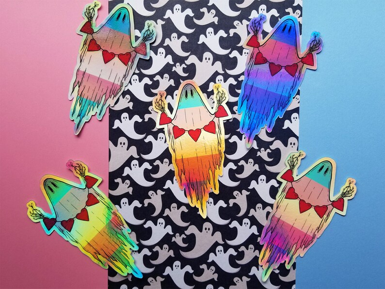 Transgender LGBTQIA Queer Horror Pride Spooky Ghost Holographic Sticker ...