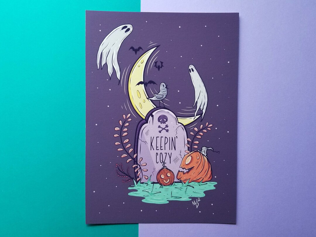 Tombstone Cemetery Spooky Ghosts Art Print - Etsy