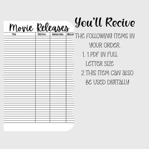Movie Release Tracker, Movie Tracker, Digital Movie Tracker, Printable Movie Tracker, Series ...