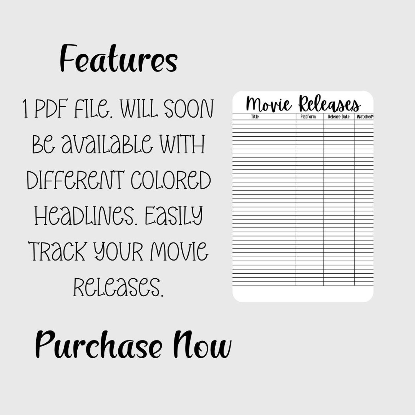 Movie Release Tracker, Movie Tracker, Digital Movie Tracker, Printable ...