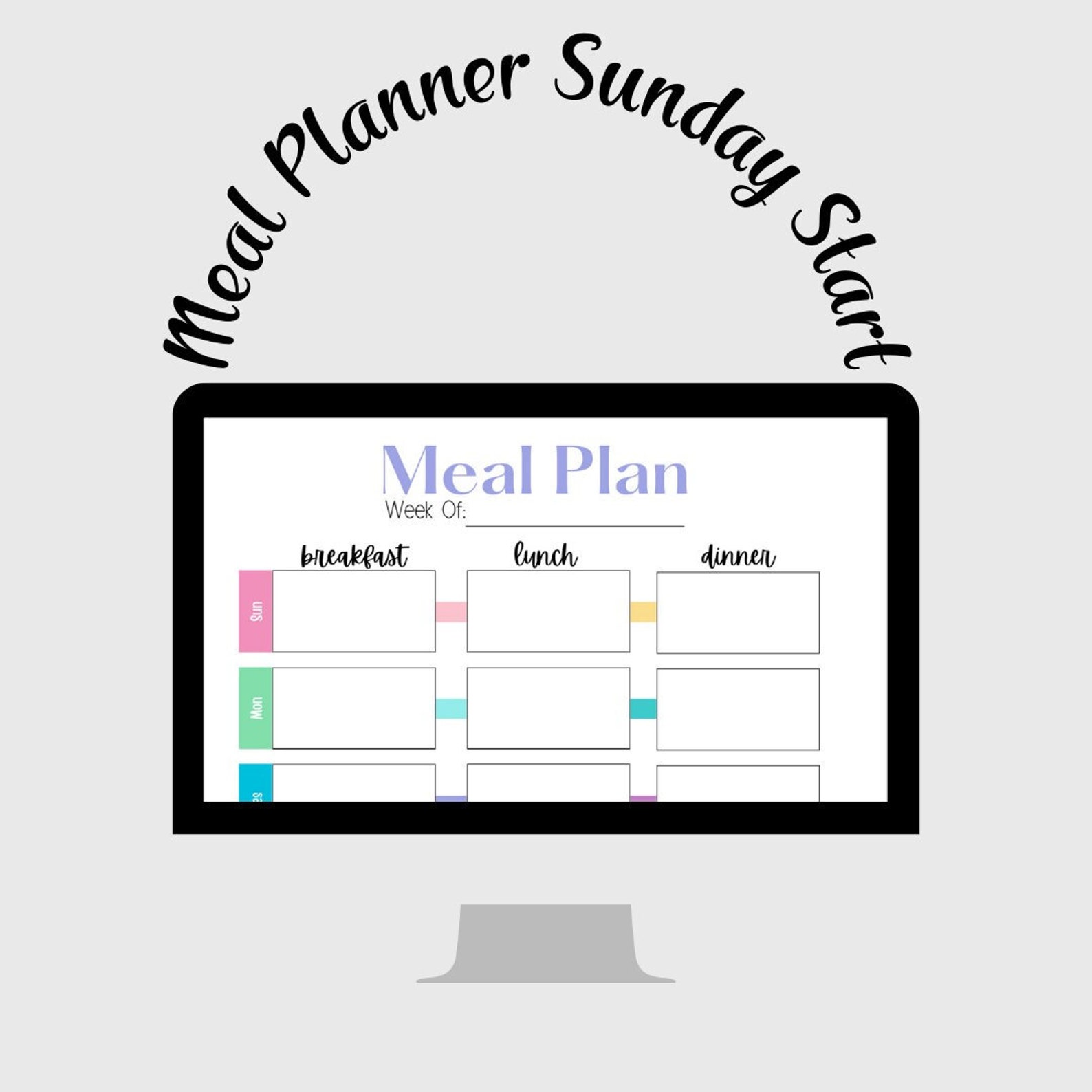 Meal Plan, Meal Planner Sunday Start, Weekly Meal Plan, Sunday Start ...