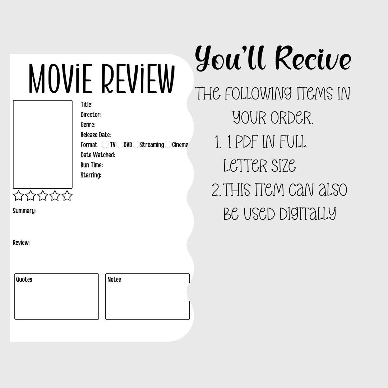 Movie Review, Digital Movie Review, Printable Movie Review, Series ...