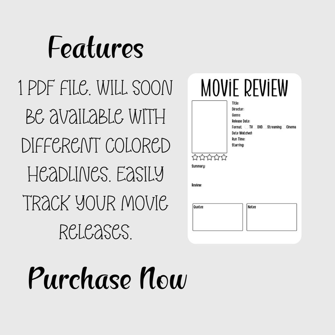 Movie Review, Digital Movie Review, Printable Movie Review, Series ...