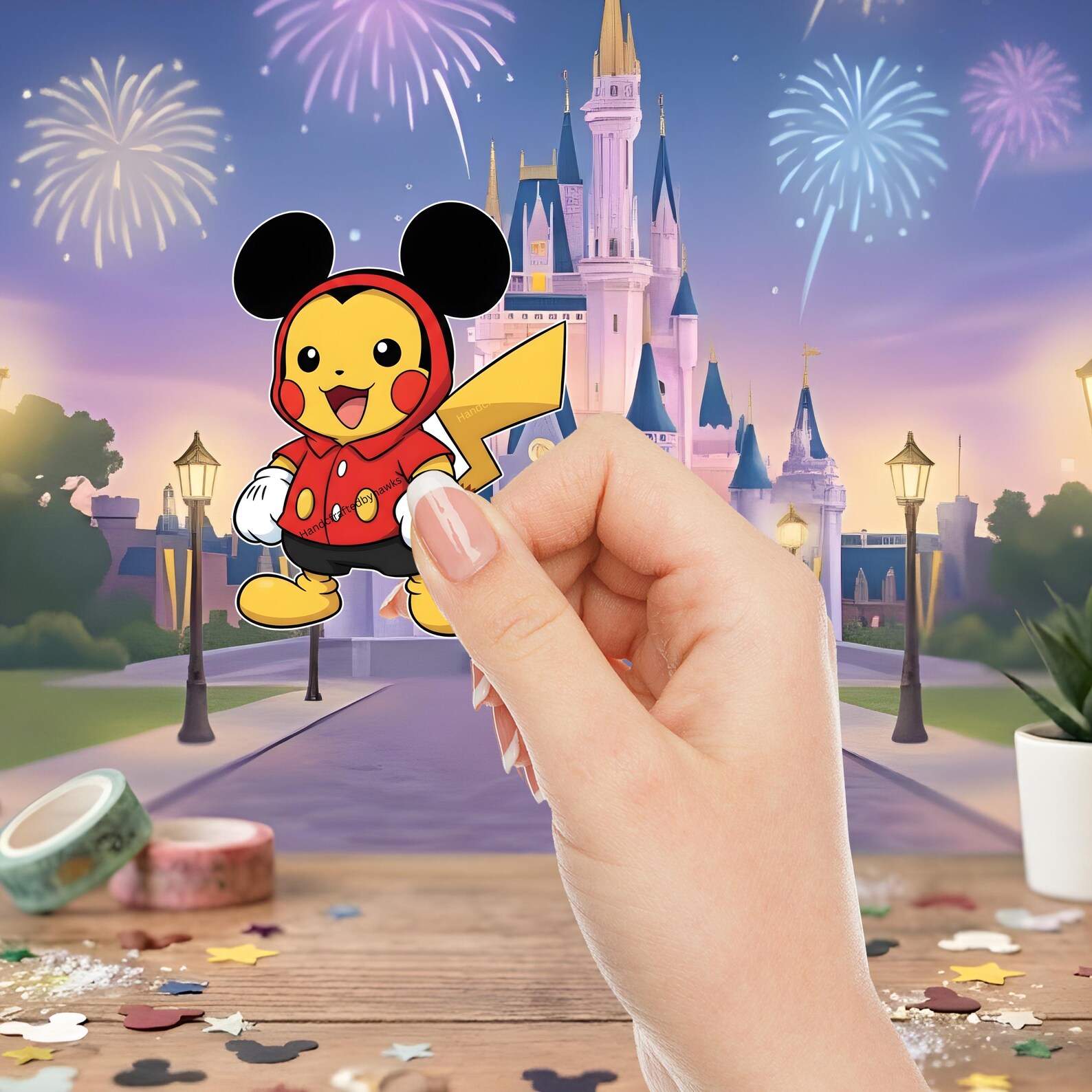 Pikachu Mickey Mouse Sticker | Pokémon Disney Crossover Decal | Kawaii ...