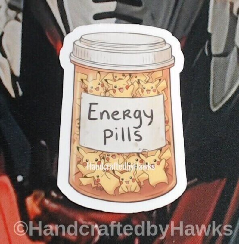 Pikachu Energy Pills Sticker | Kawaii Pokémon Decal for Laptops & Water ...