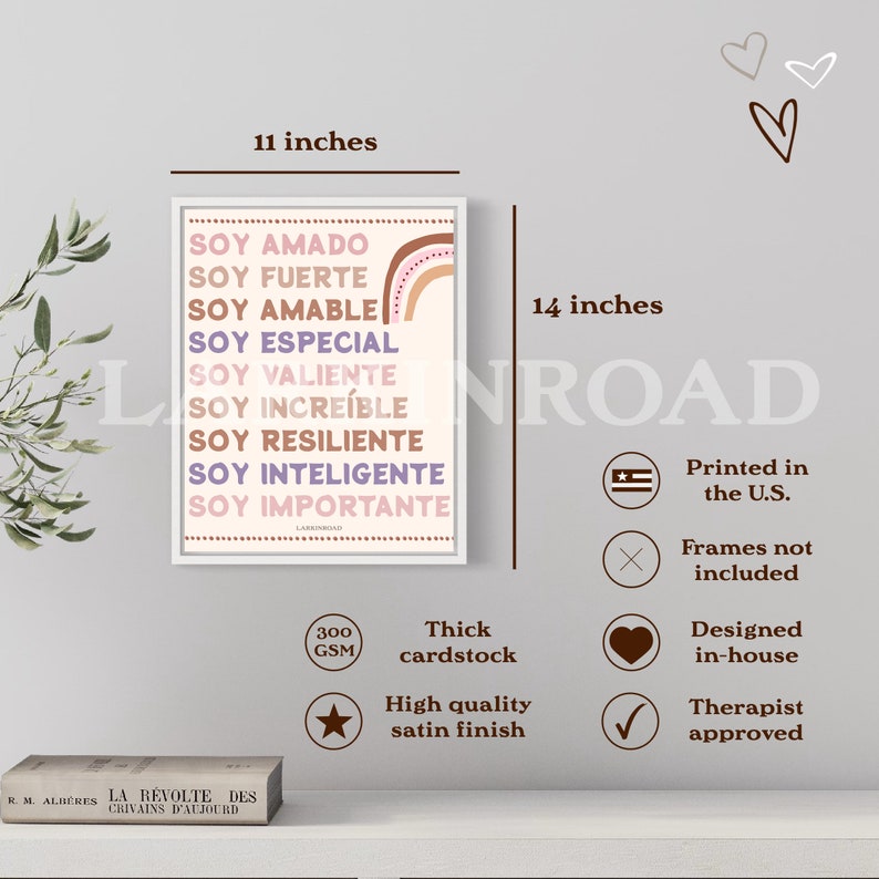 LARKINROAD Spanish Positive Affirmations Wall Art Poster Print 11x14 ...