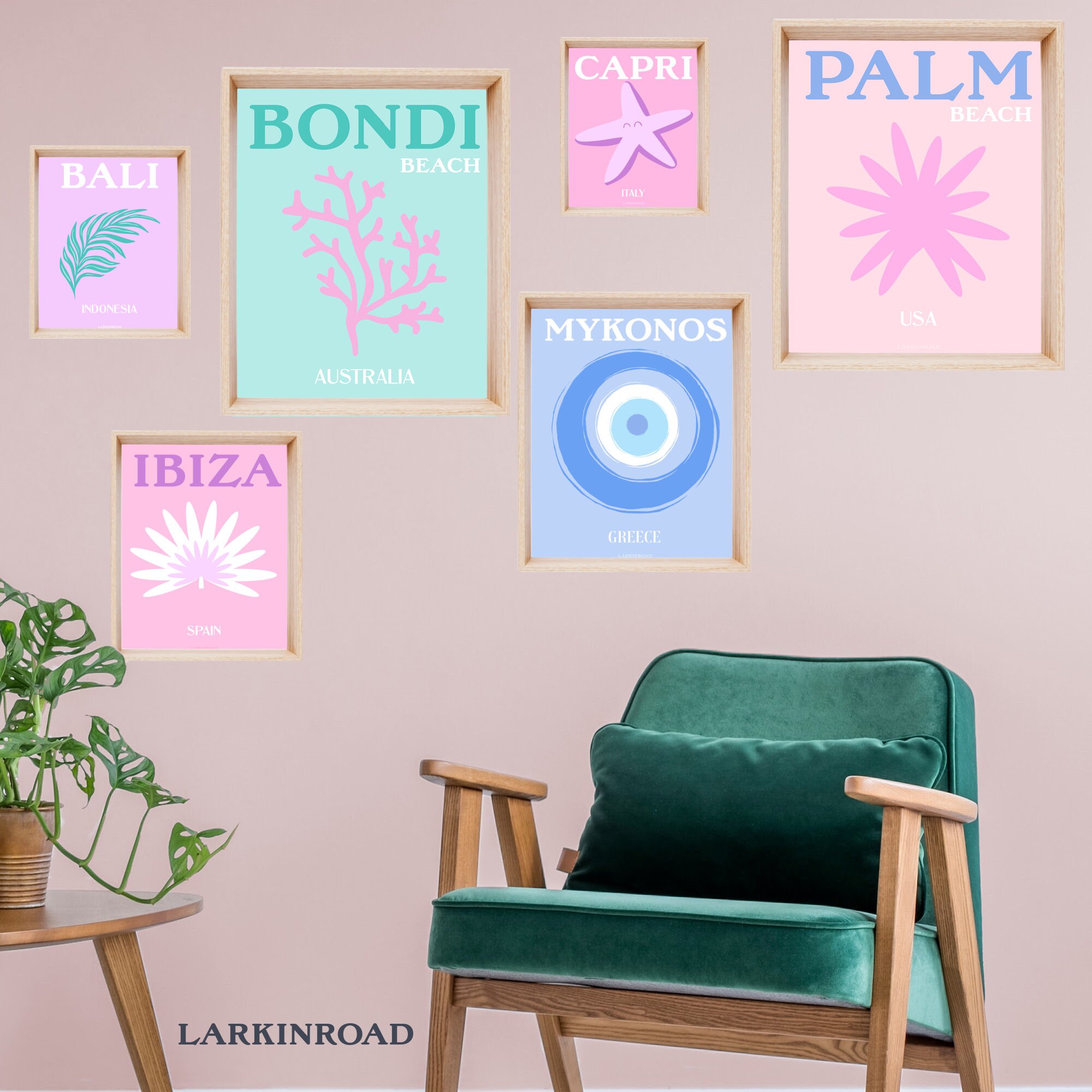 DIGITAL DOWNLOAD 8-pack Coastal Wall Art, Preppy Room Decor, Pink Dorm ...