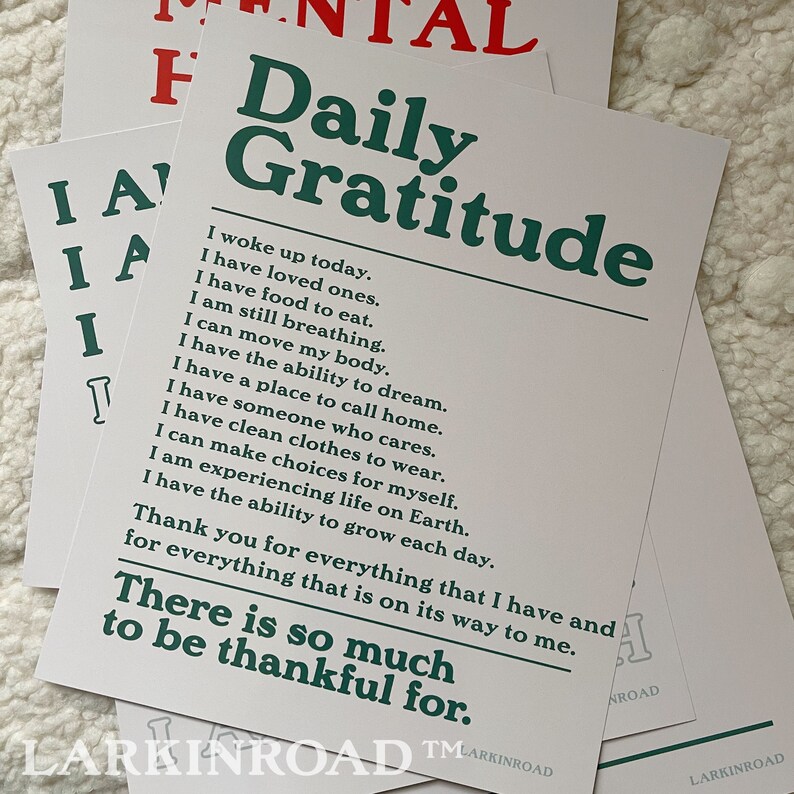 Gratitude Poster Mental Health Poster Self Care Wall Art - Etsy