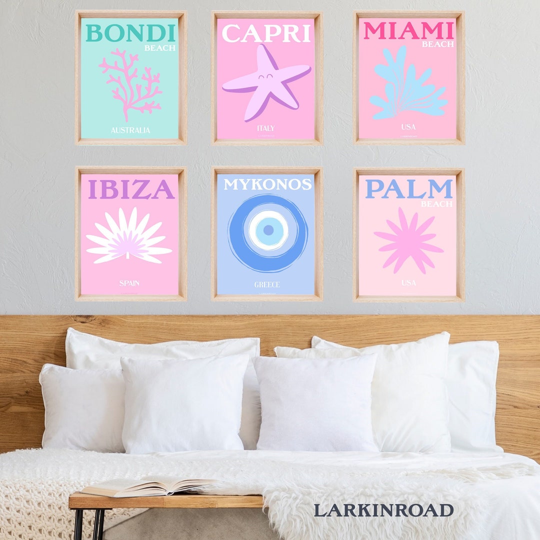 DIGITAL DOWNLOAD Pink Travel Preppy Prints, Pink Preppy Wall Art ...