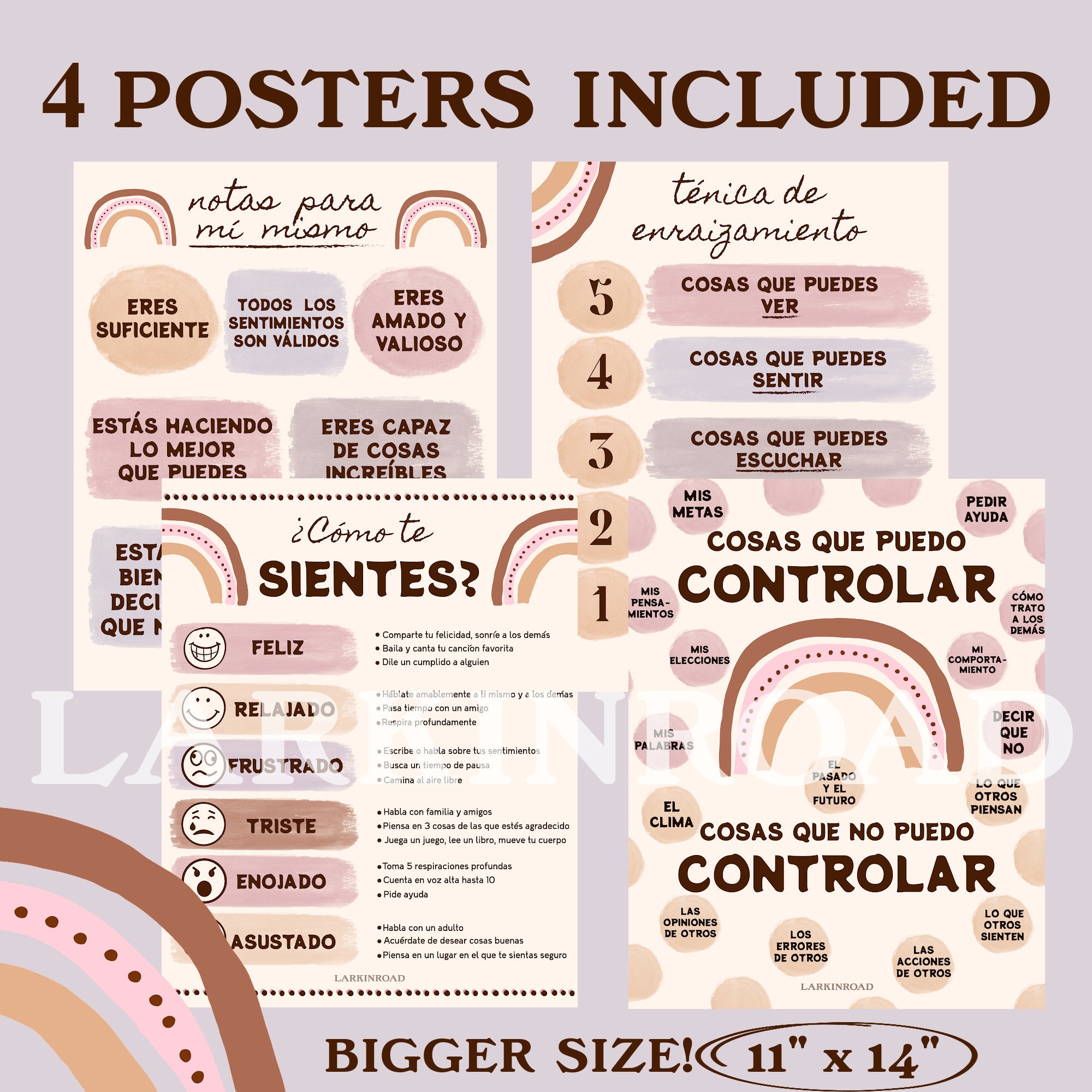 LARKINROAD 4 Pack of Spanish Posters 11x14 Spanish Therapy Posters ...