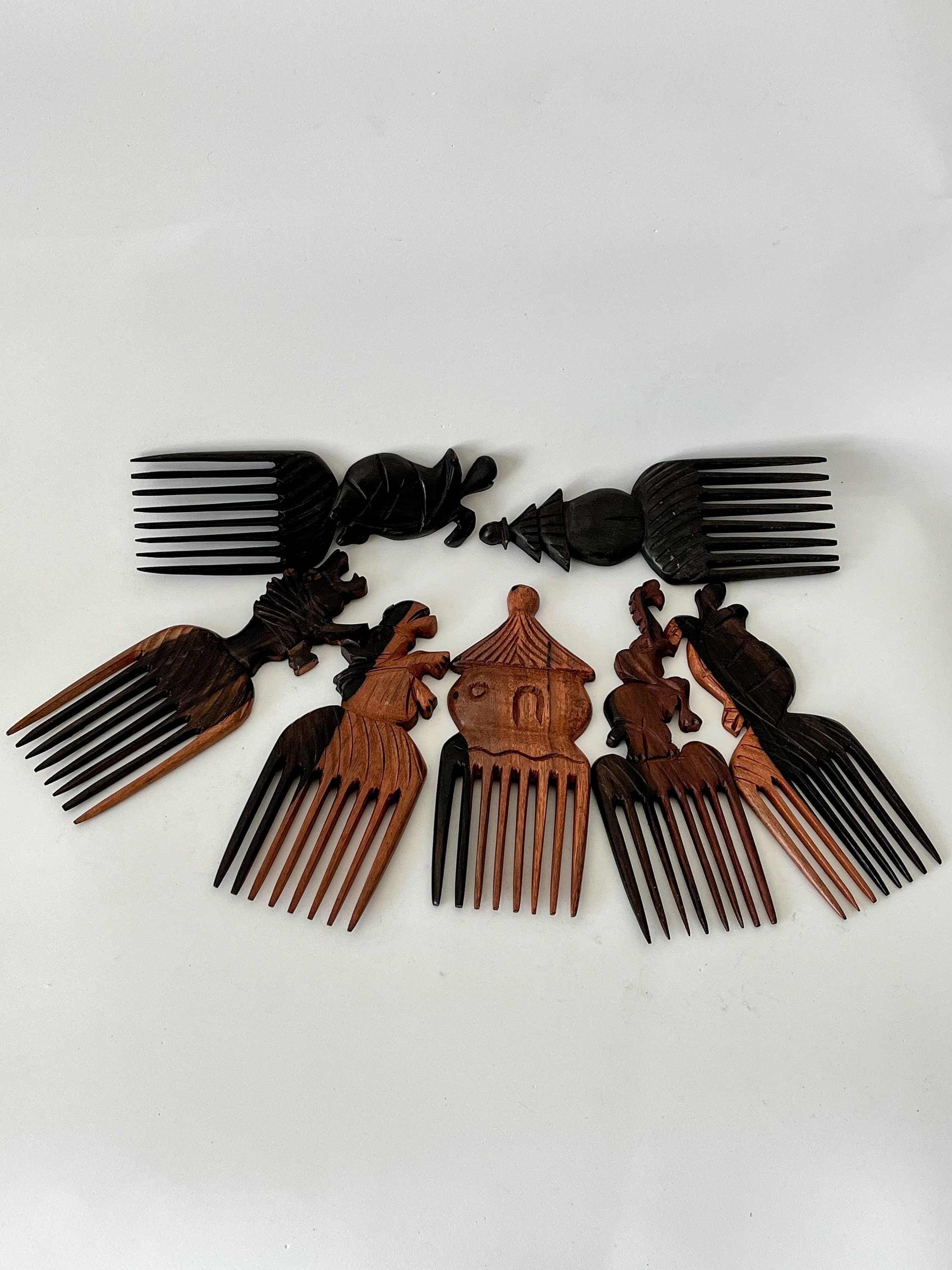 Hand Carved African Wooden Hair Comb - Etsy