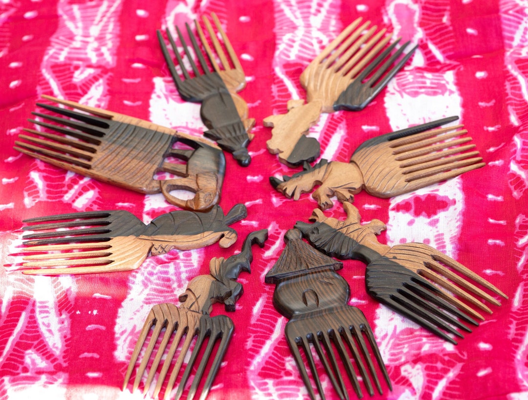 Hand Carved African Wooden Hair Comb - Etsy