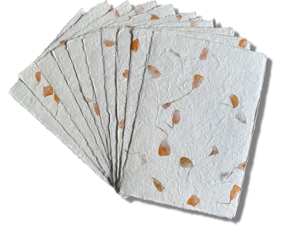 Handmade Deckle Edge Lokta Paper Marigold Petals Card Pack of 10 Sheets ...