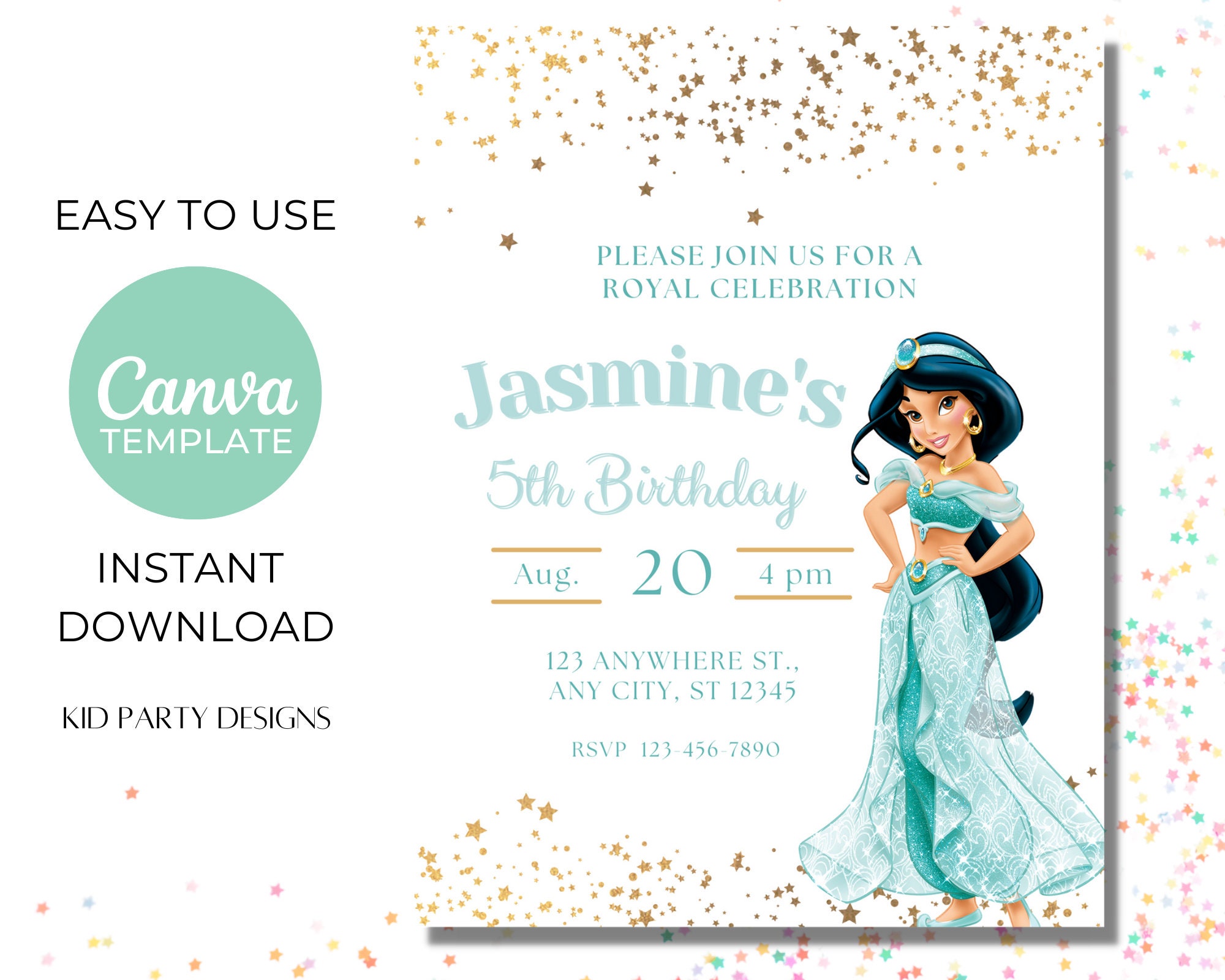 Kid Birthday Invitation Princess Jasmine Birthday Invite - Etsy UK