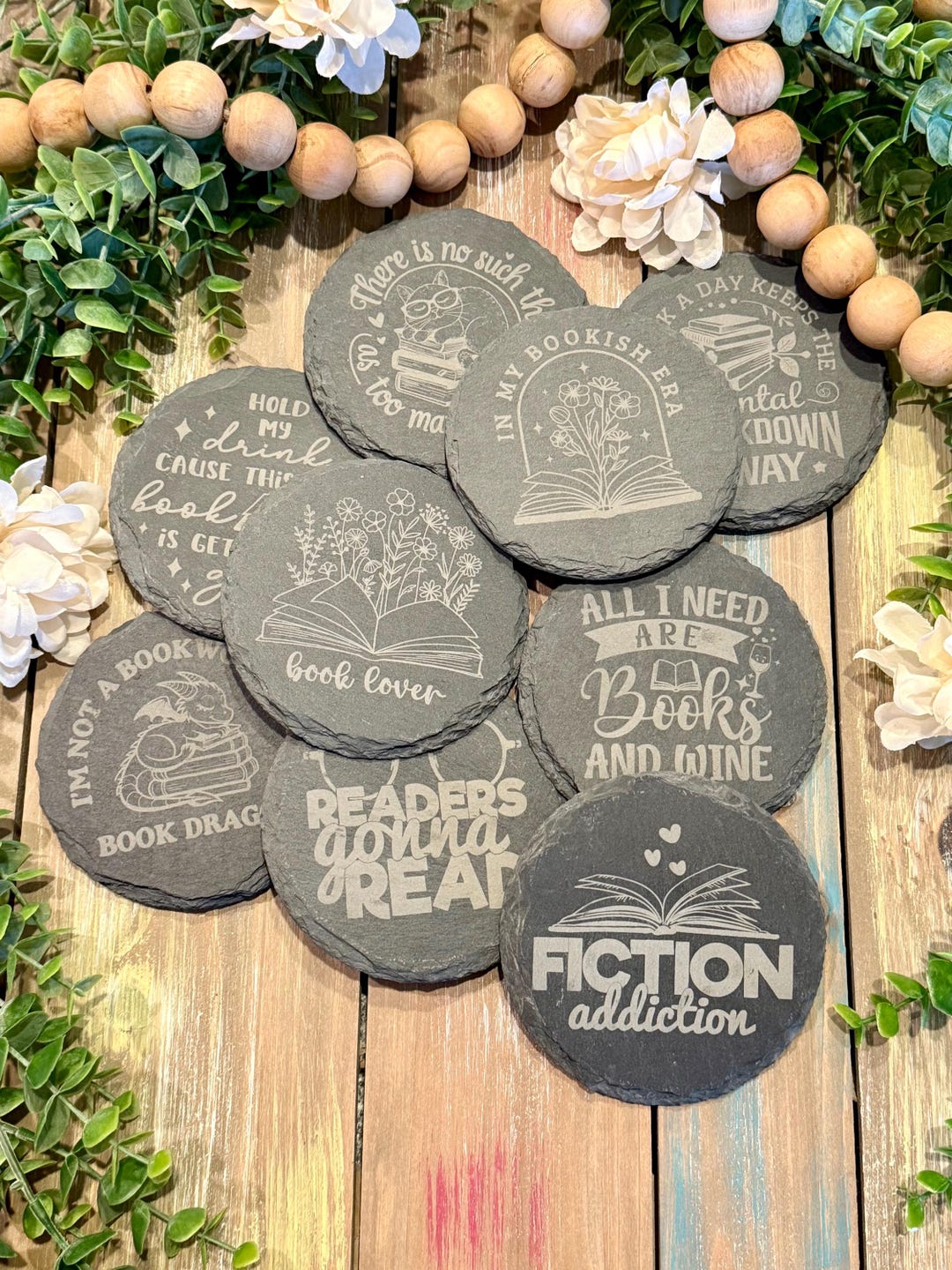 Bookish Drink Coasters| Engraved Slate Coasters | Stone Coasters ...