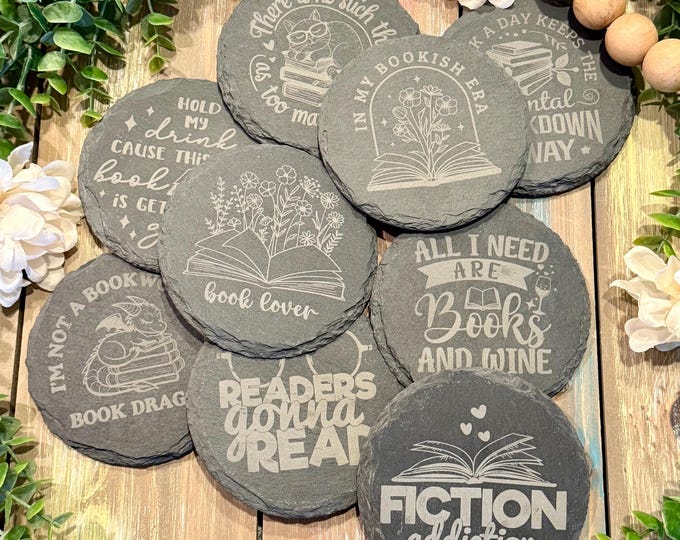 Vintage 1970s Wooden Book Coasters Set of 12 Bookcase Caddy Cork Retro ...