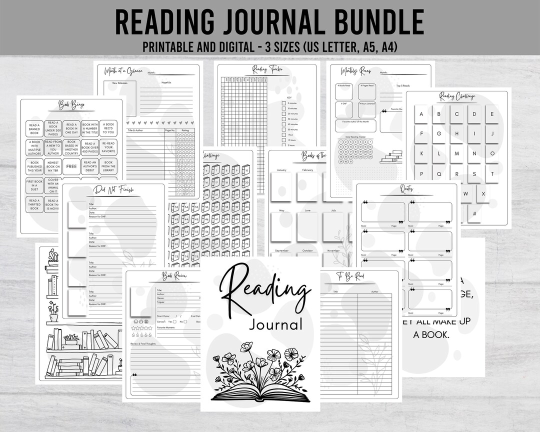 Gray Printable Reading Journal - Reading Planner - PDF Book Tracker ...