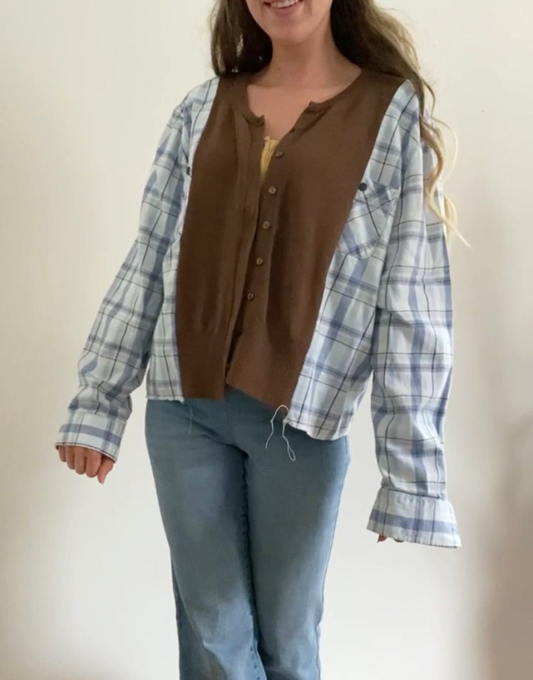 Brown and Baby Blue Flannel Rework - Etsy