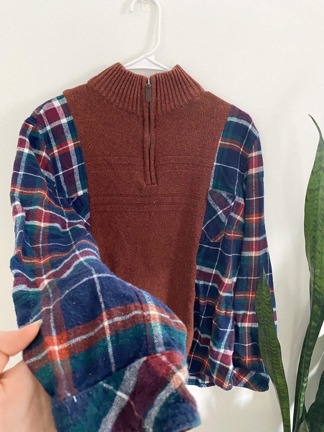 Quarter Zip Sweater Flannel Rework Long Sleeve Shirt - Etsy