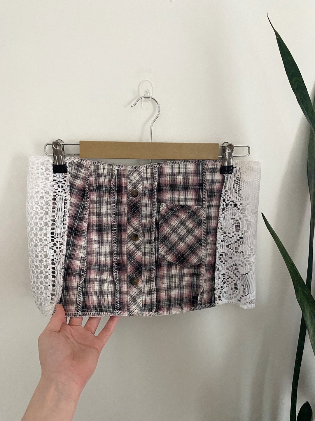 Flannel Tube Top With Lace Detail - Etsy