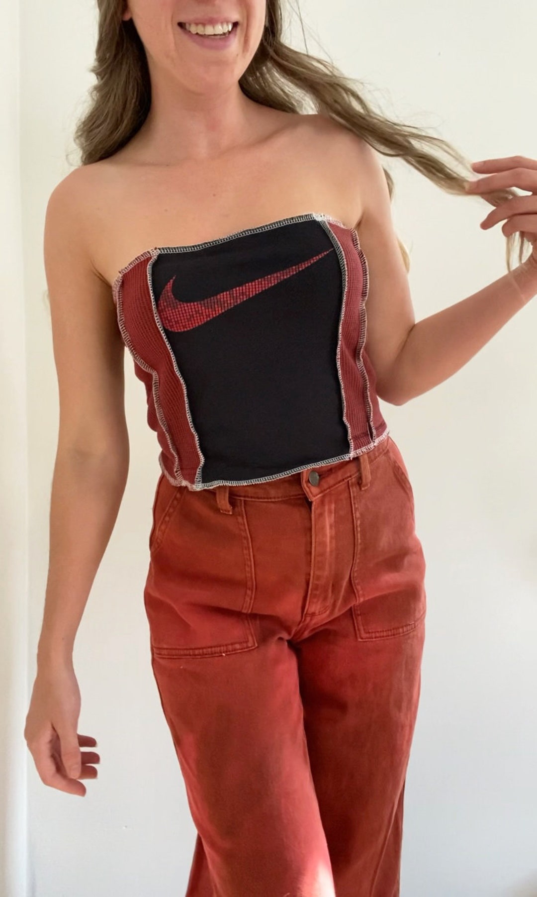 Reworked Tube Top Black and Red - Etsy