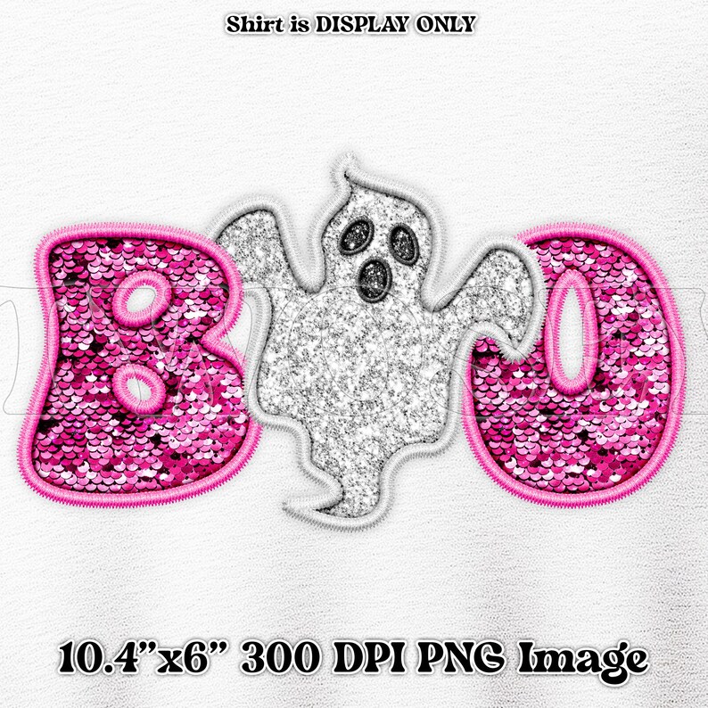 BOO PNG, Halloween PNG, Faux Embroidery Halloween Design, Ghost, Pink Sequin, Retro Bubble ...