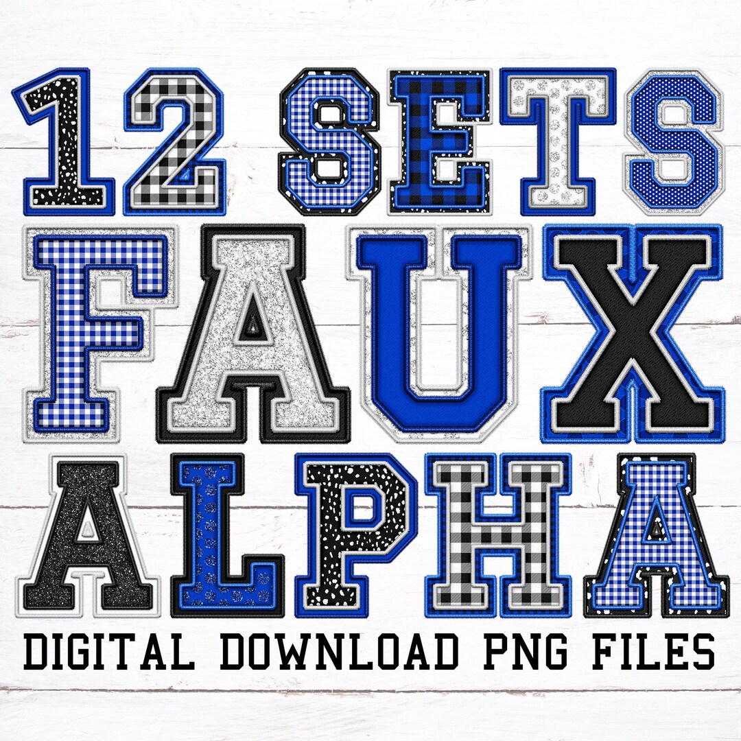Athletic Faux Embroidery Alphabet Bundle, Double Faux Letters, Blue ...