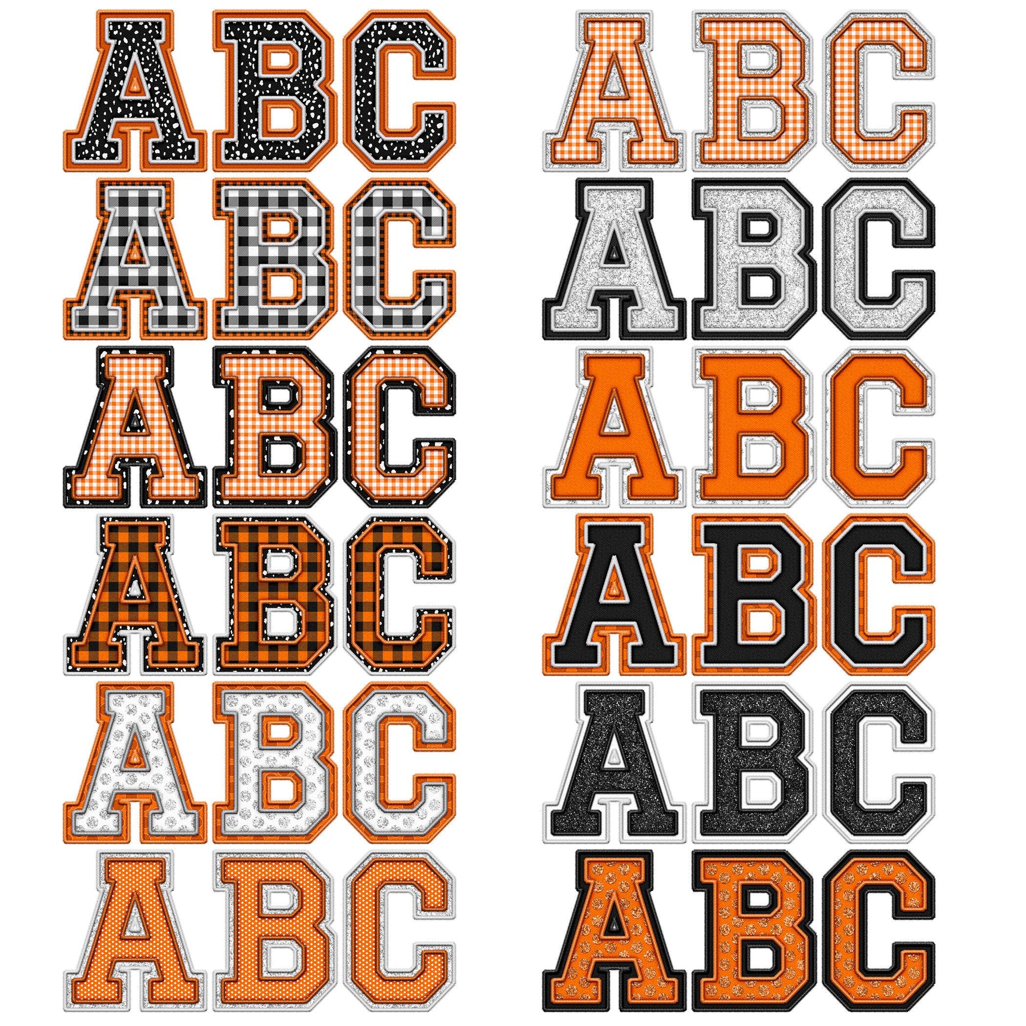 Athletic Faux Embroidery Alphabet Bundle, Double Faux Letters, Orange ...