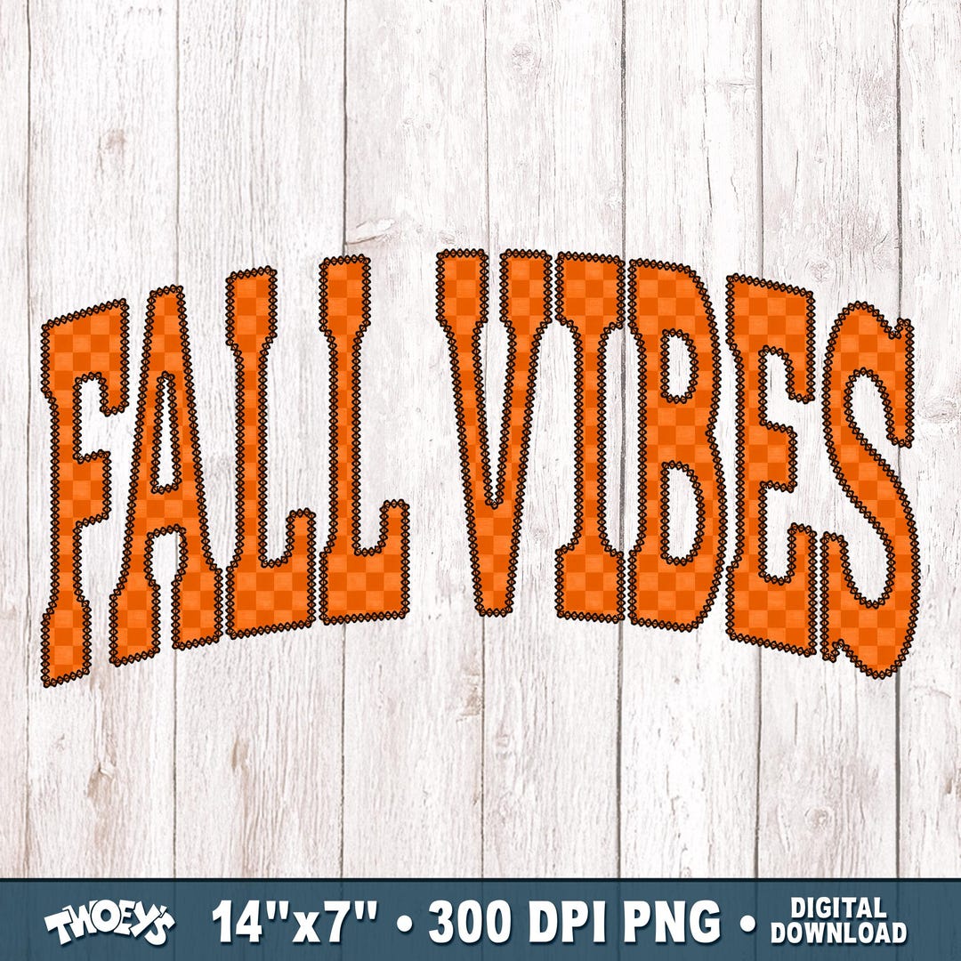 Fall Vibes PNG, Orange Checker Print Pattern Fill, Fall Faux Embroidery ...